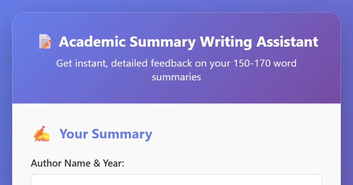 Academic Summary Writing Feedback Tool - Instant Analysis | Claude