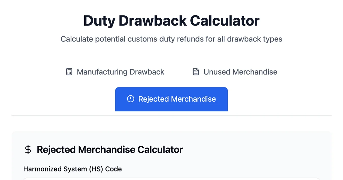 Comprehensive Duty Drawback Calculator | Claude