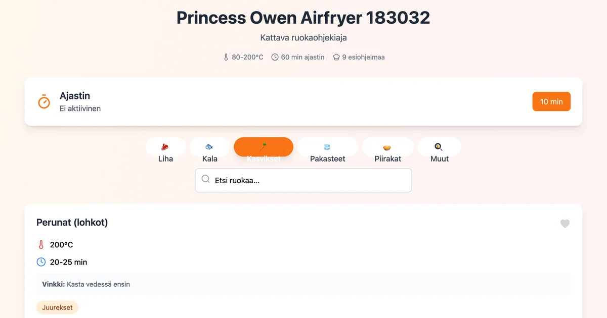 Princess Owen Airfryer 183032 - Ruokaohjekiaja | Claude
