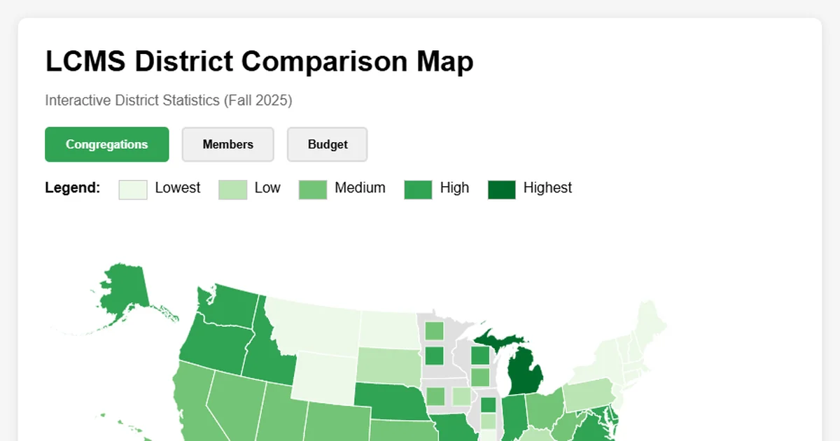 LCMS District Comparison Map - Interactive Church Statistics | Claude