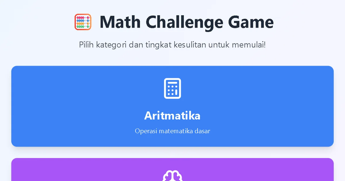 Math Challenge Game - 4 Kategori dengan 30 Level | Claude
