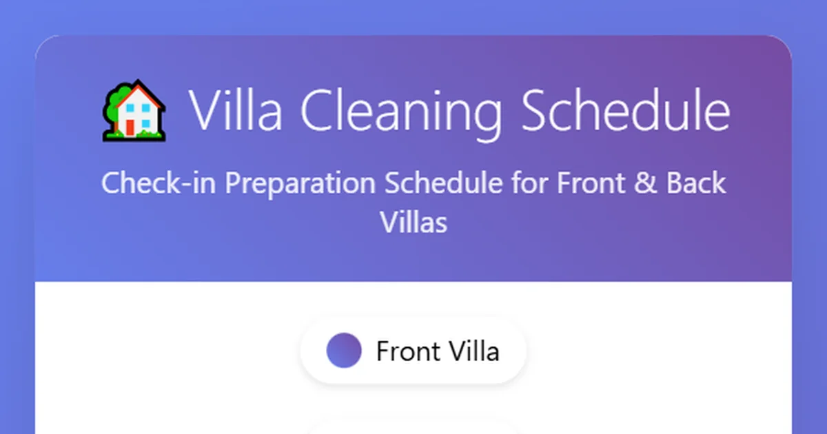 Villa Cleaning Schedule Calendar | Claude