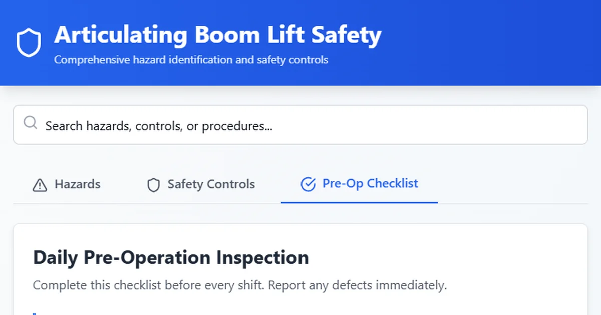 Boom Lift Safety App - Hazard Guide & Pre-Op Checklist Tool | Claude