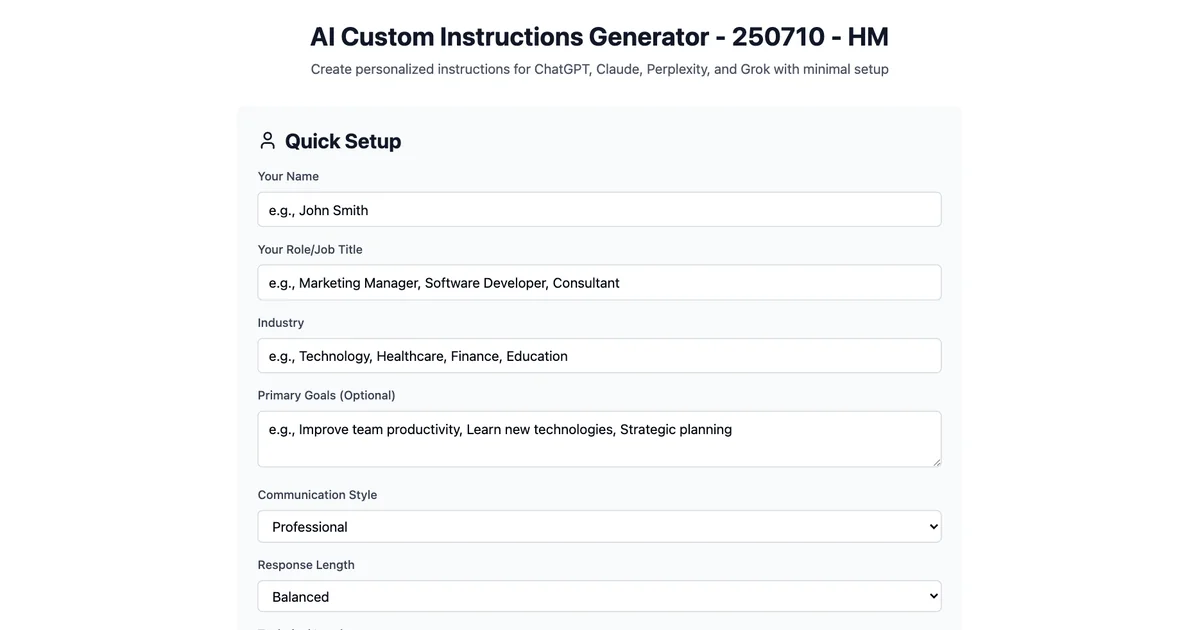 AI Custom Instructions Generator - 250710 - HM | Claude