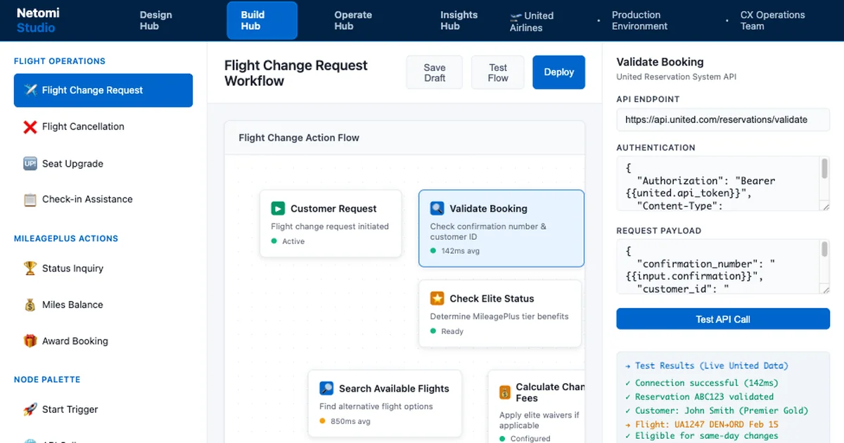 Netomi AI Studio - United Airlines Complete Hub Prototype | Claude