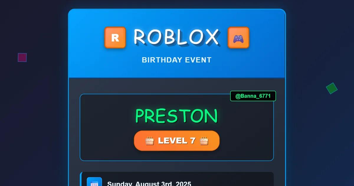 Preston's Roblox Birthday Party Invitation | Claude