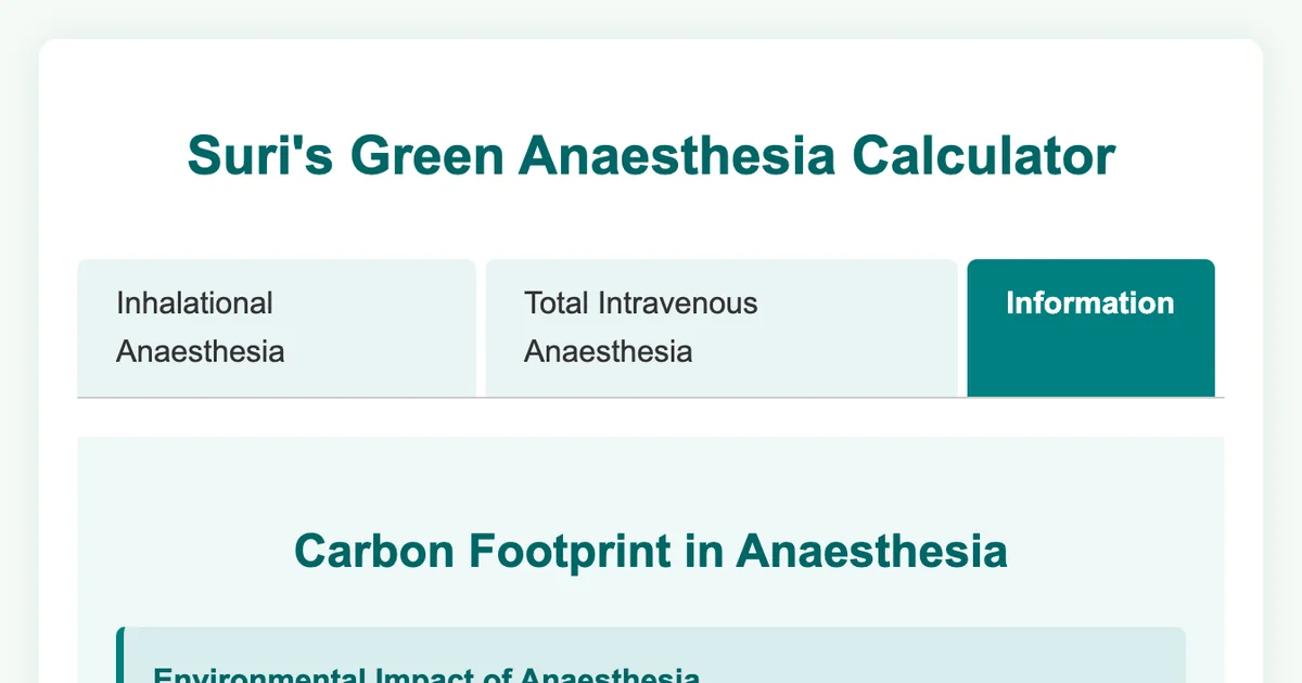 Updated Green Anaesthesia Calculator | Claude