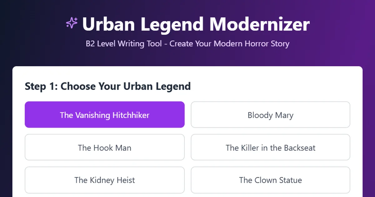 Urban Legend Modernizer - B2 Writing Tool for Creative Stories | Claude