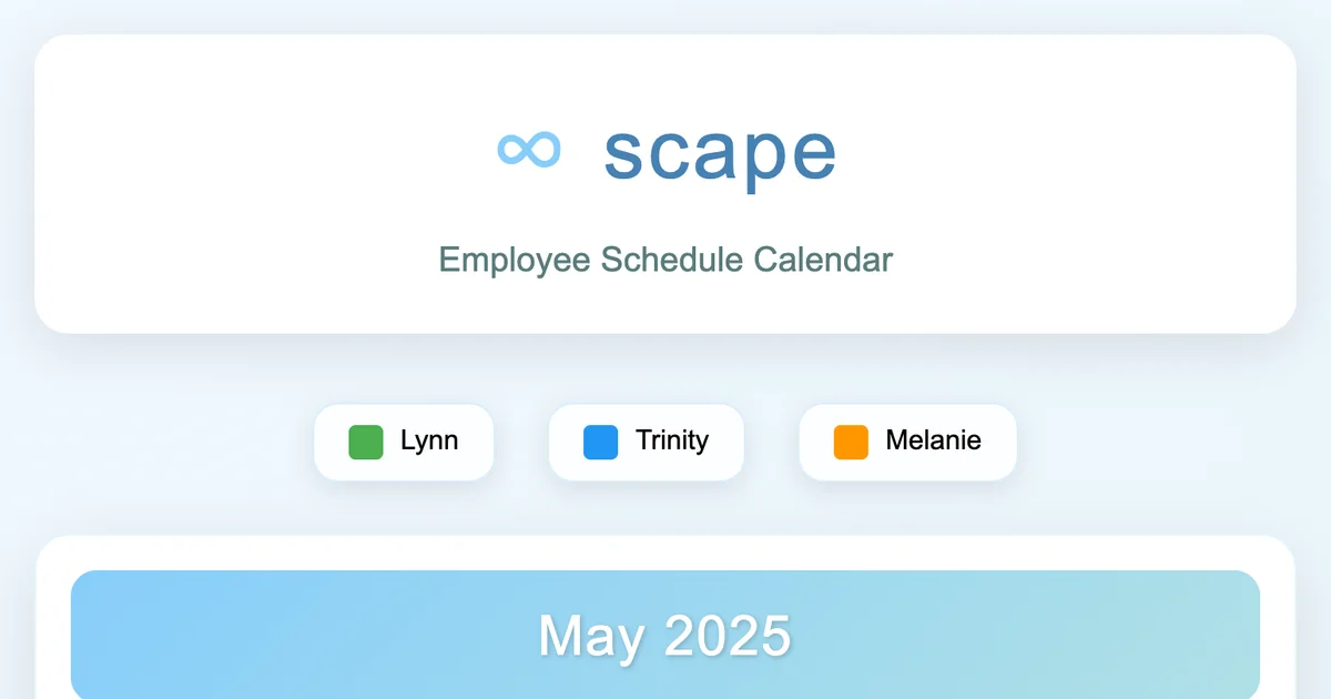 Scape Relaxation Employee Schedule Calendar | Claude | Claude