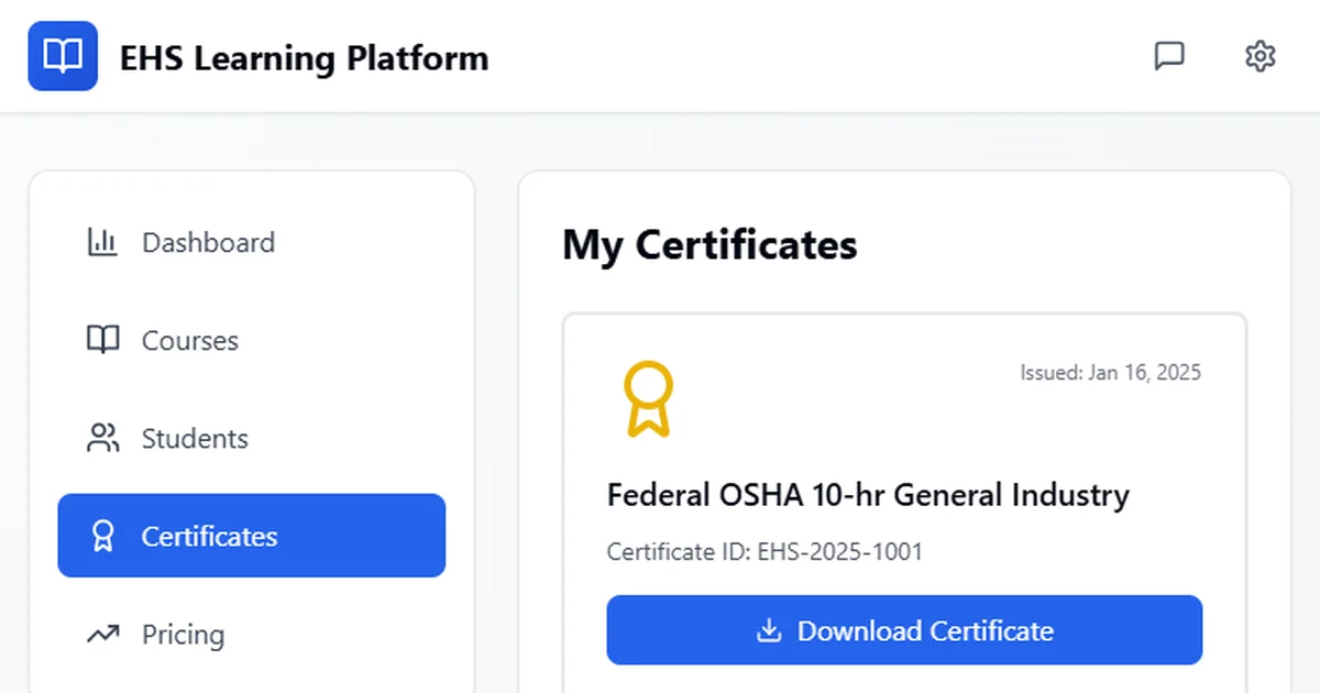 EHS E-Learning Platform - AI-Powered Safety Training Dashboard | Claude