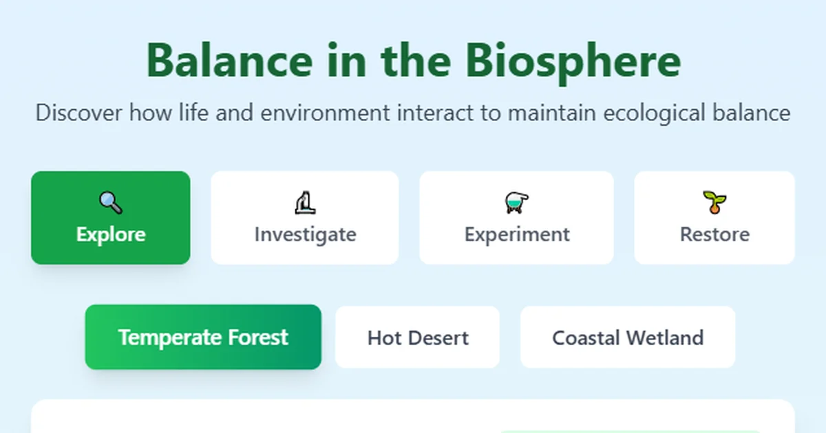 Interactive Ecosystem Explorer - Learn Biosphere Balance | Claude