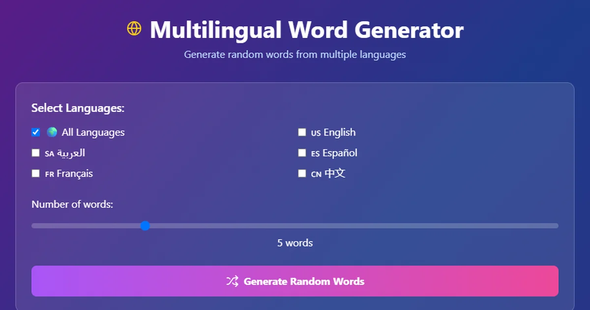 Multilingual Random Word Generator | Claude