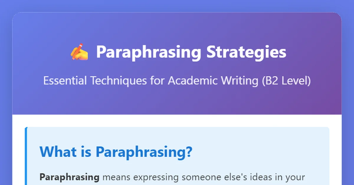 Paraphrasing Strategies for Academic Writing - B2 Level | Claude