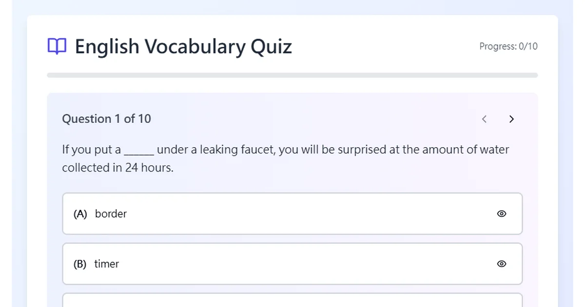 Interactive English Vocabulary Quiz | Claude