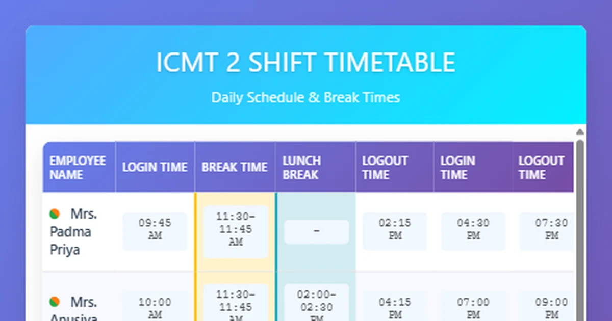 Employee Shift Timetable | Claude