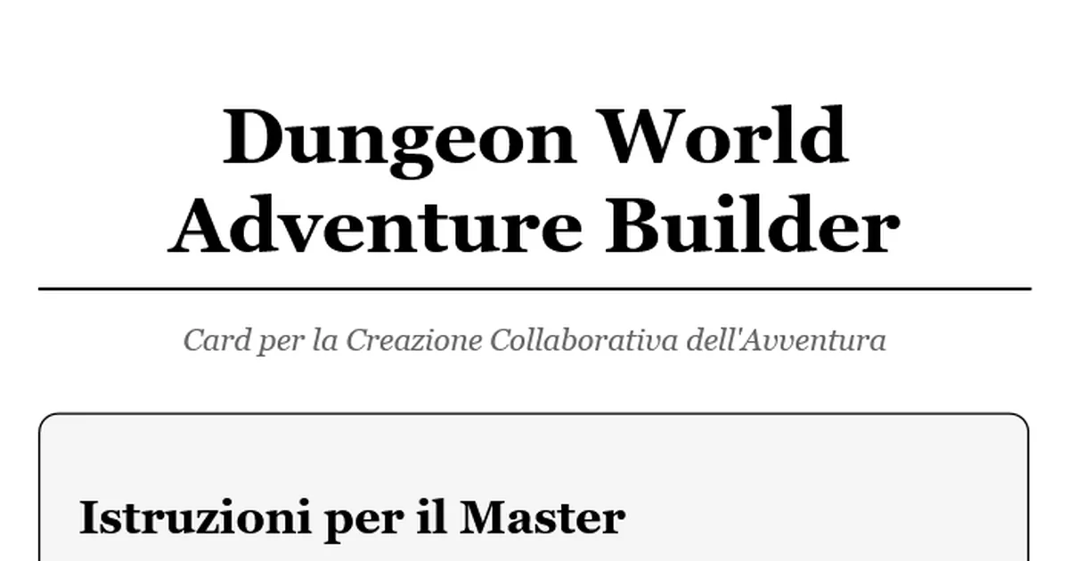 Dungeon World Adventure Builder - Card per Giocatori | Claude